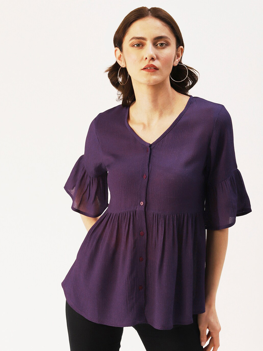 Buy DressBerry Bell Sleeve V Neck Crepe Top - Tops for Women 21080496 ...