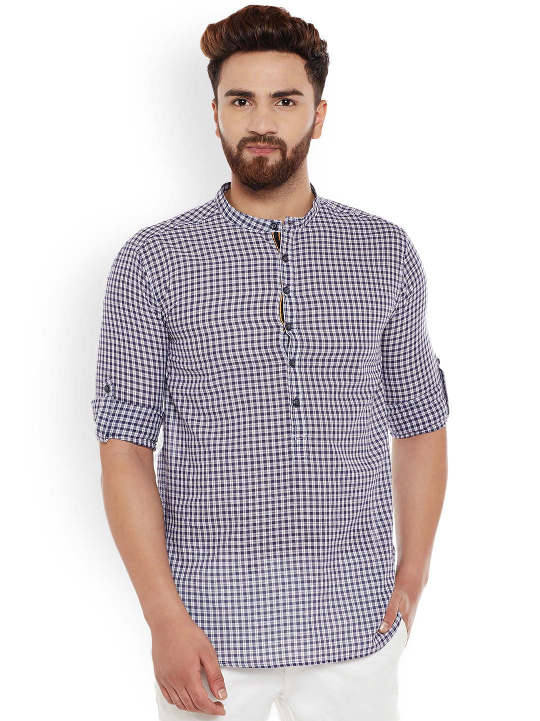 Buy Even Men Blue Checked Straight Kurta - Kurtas for Men 2108293 | Myntra