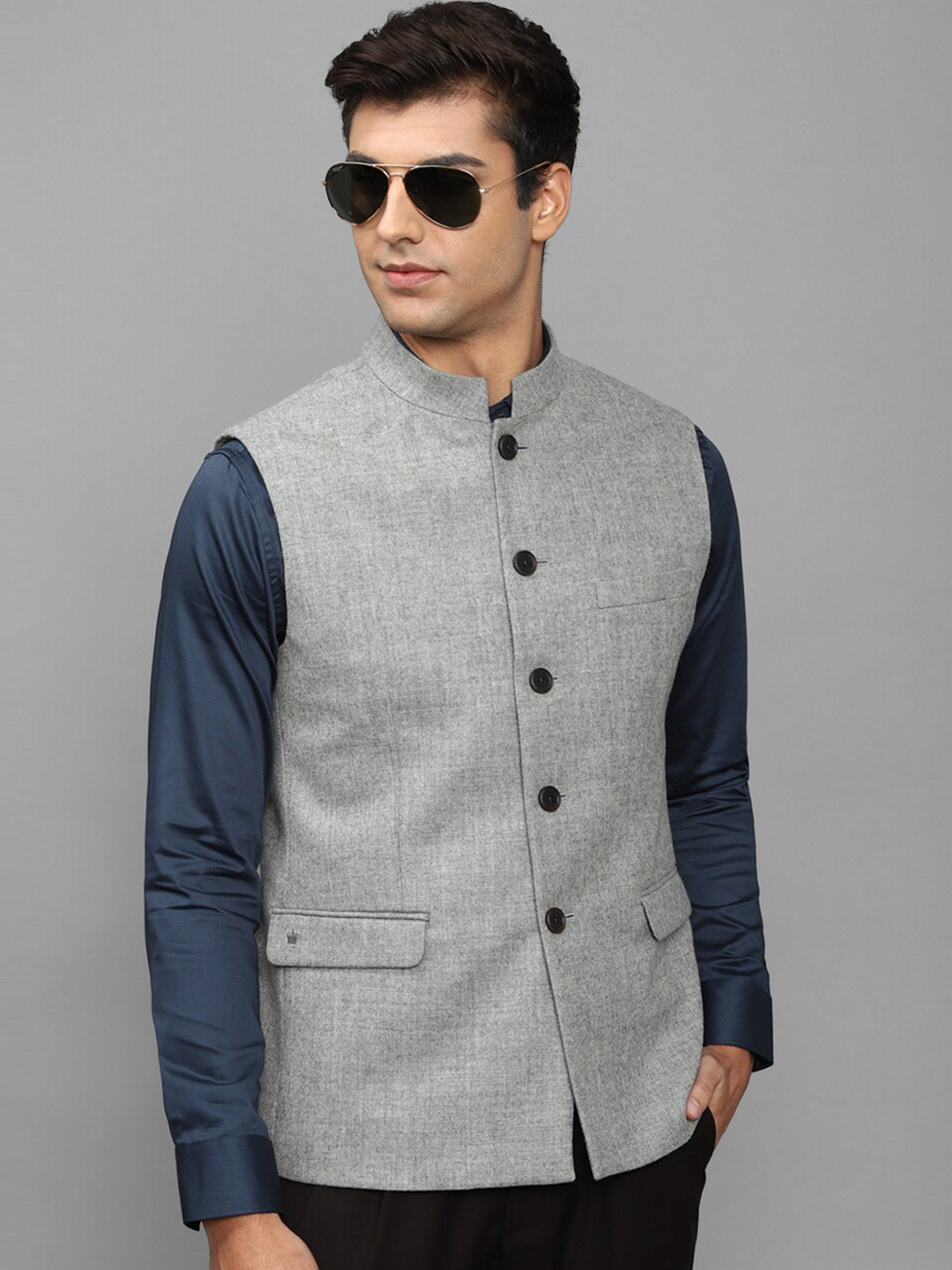 Buy Louis Philippe Men Textured Pure Wool Nehru Jackets - Nehru Jackets ...