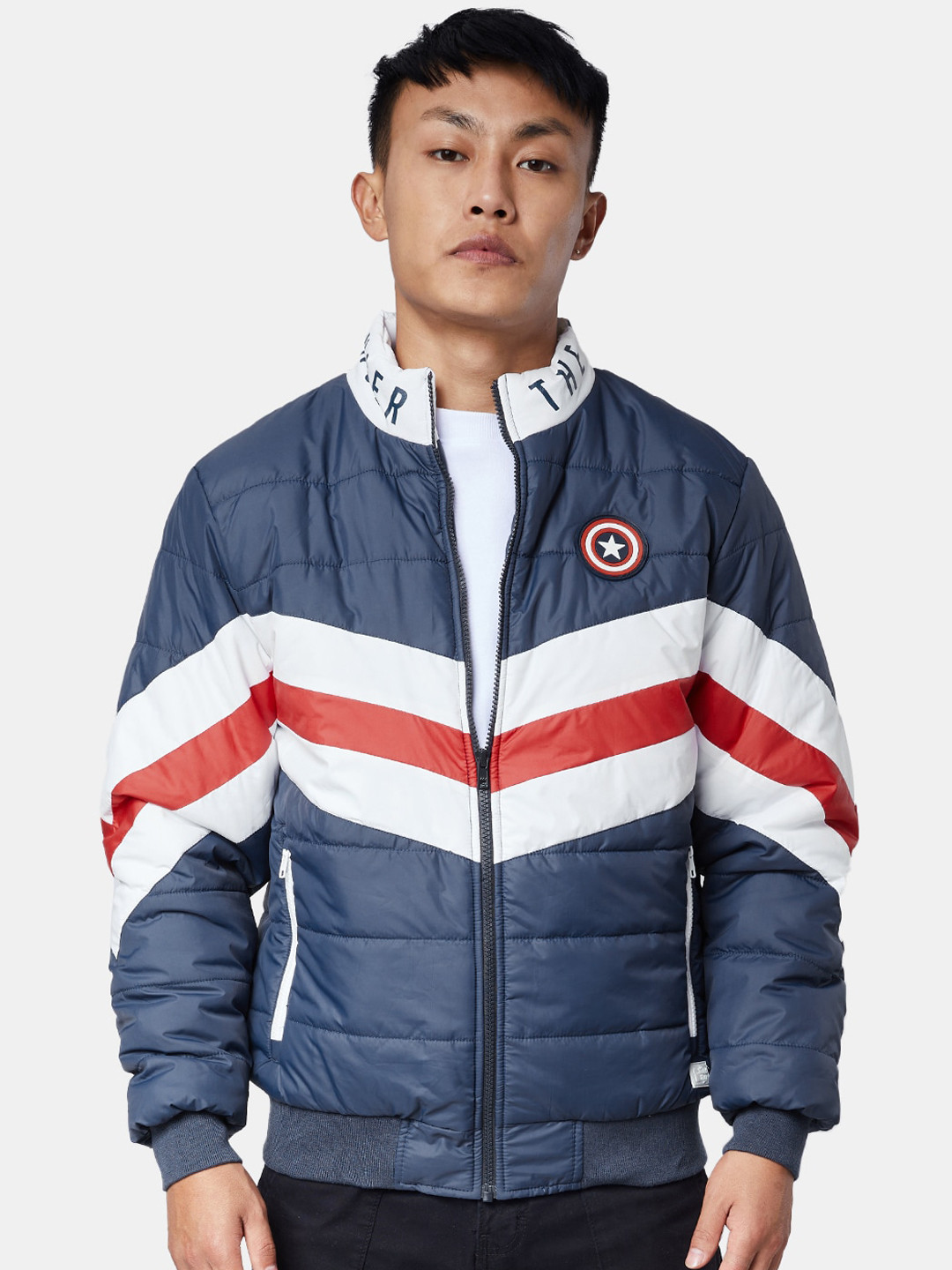 Buy The Souled Store Men Navy Blue Striped Padded Jacket - Jackets for ...