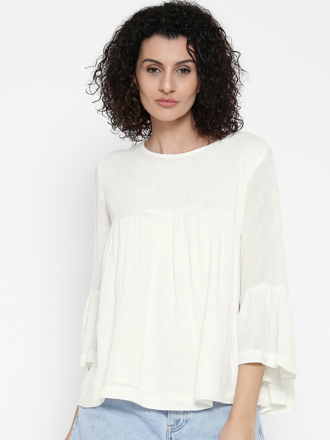 Buy ONLY Women White Self Checked A Line Top - Tops for Women 2108614 ...