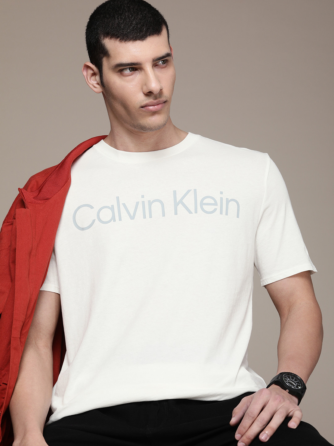 Buy Calvin Klein Jeans Men Brand Logo Printed Pure Cotton T Shirt ...