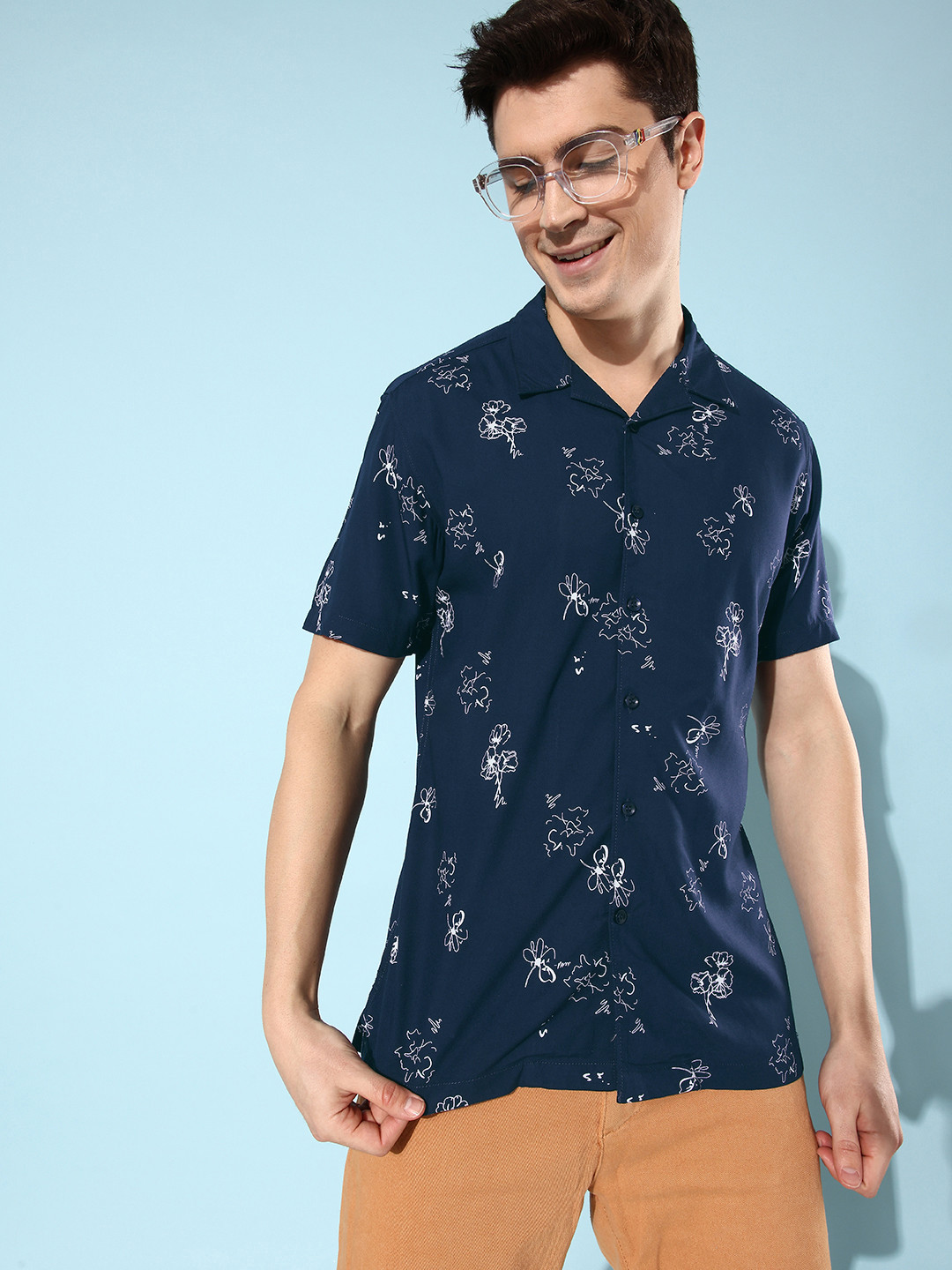 Buy Mast & Harbour Deep Navy Blue Flower Power Printed Pure Cotton Love ...