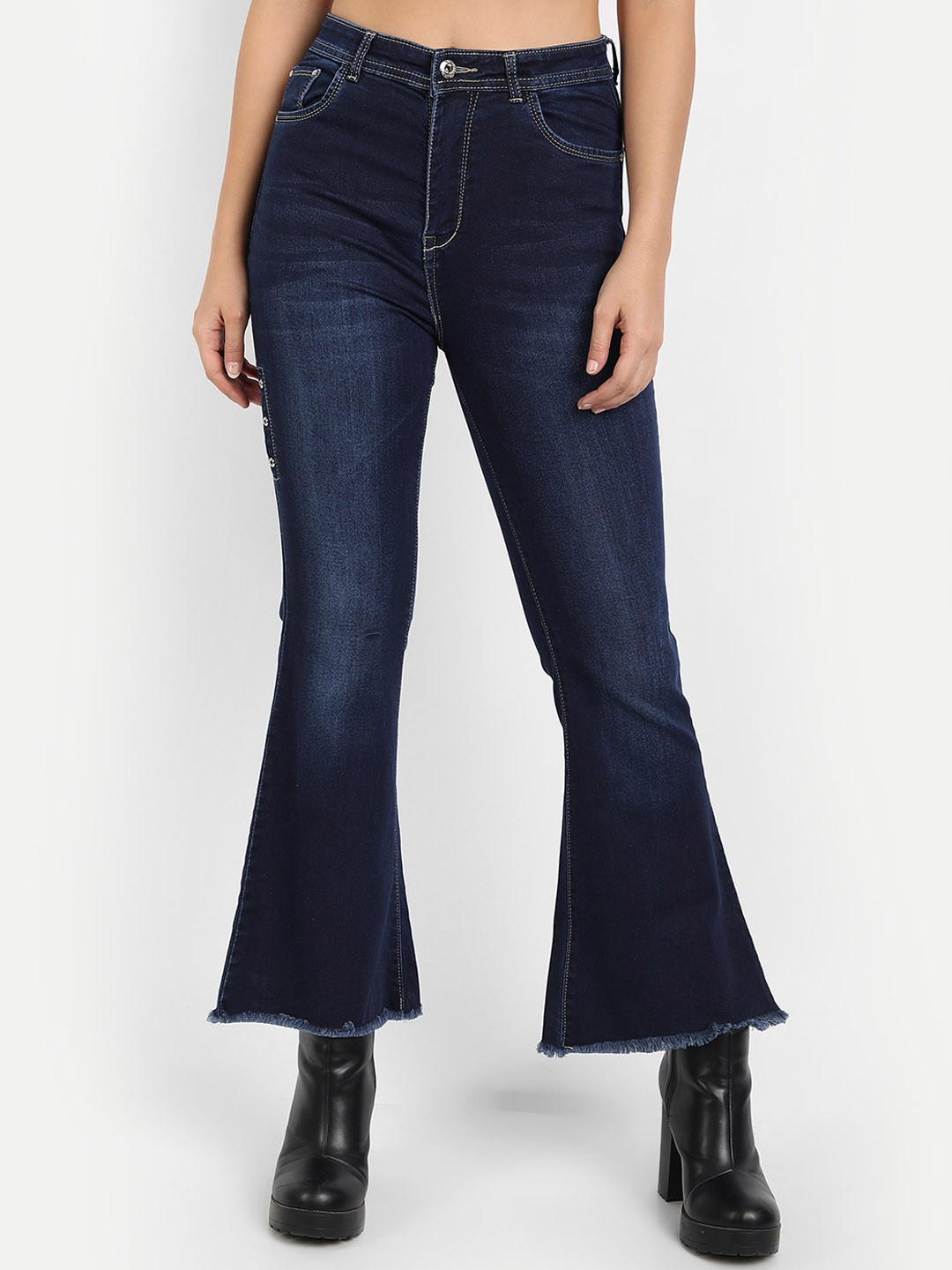 Buy BROADSTAR Women Comfort Bootcut High Rise Light Fade Stretchable ...