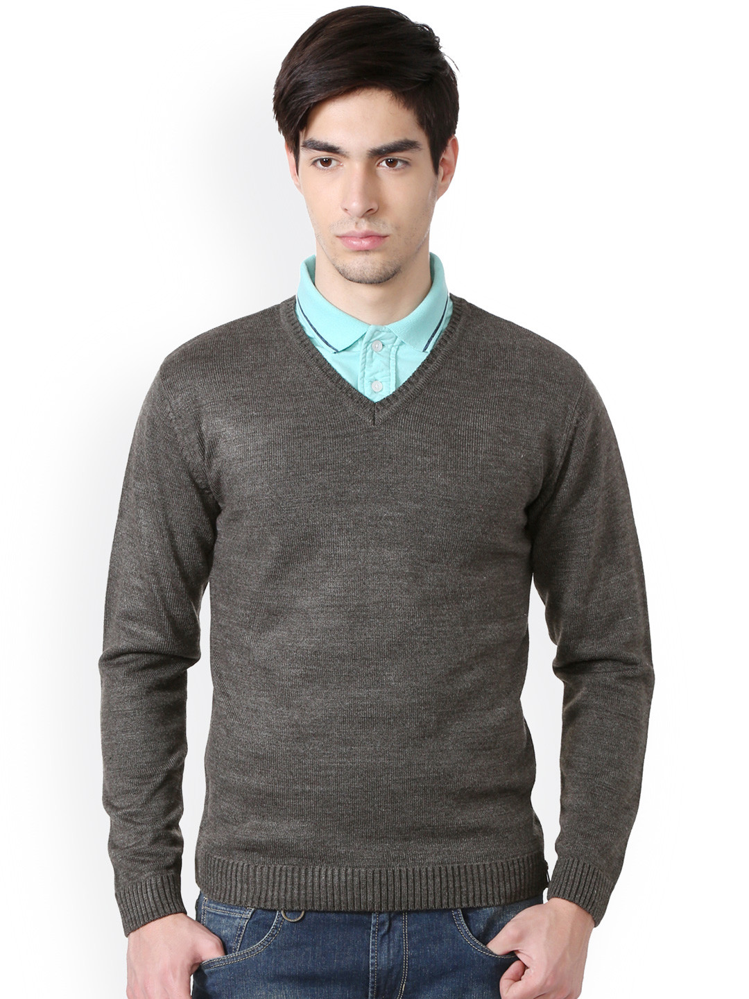 Buy Peter England Men Charcoal Grey Self Design Pullover - Sweaters for ...