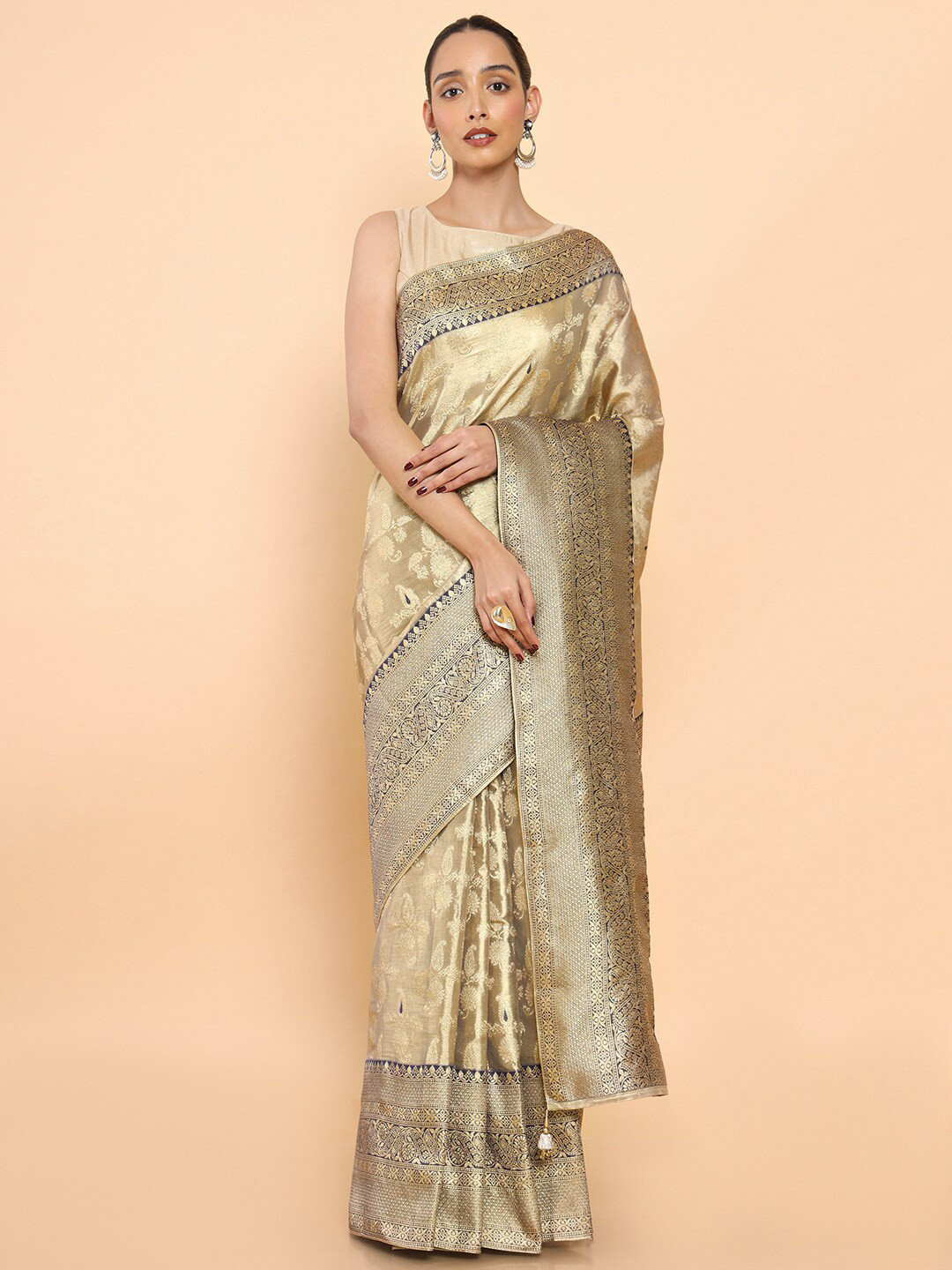 Buy Soch Gold Toned Woven Design Zari Pure Silk Saree - Sarees for ...