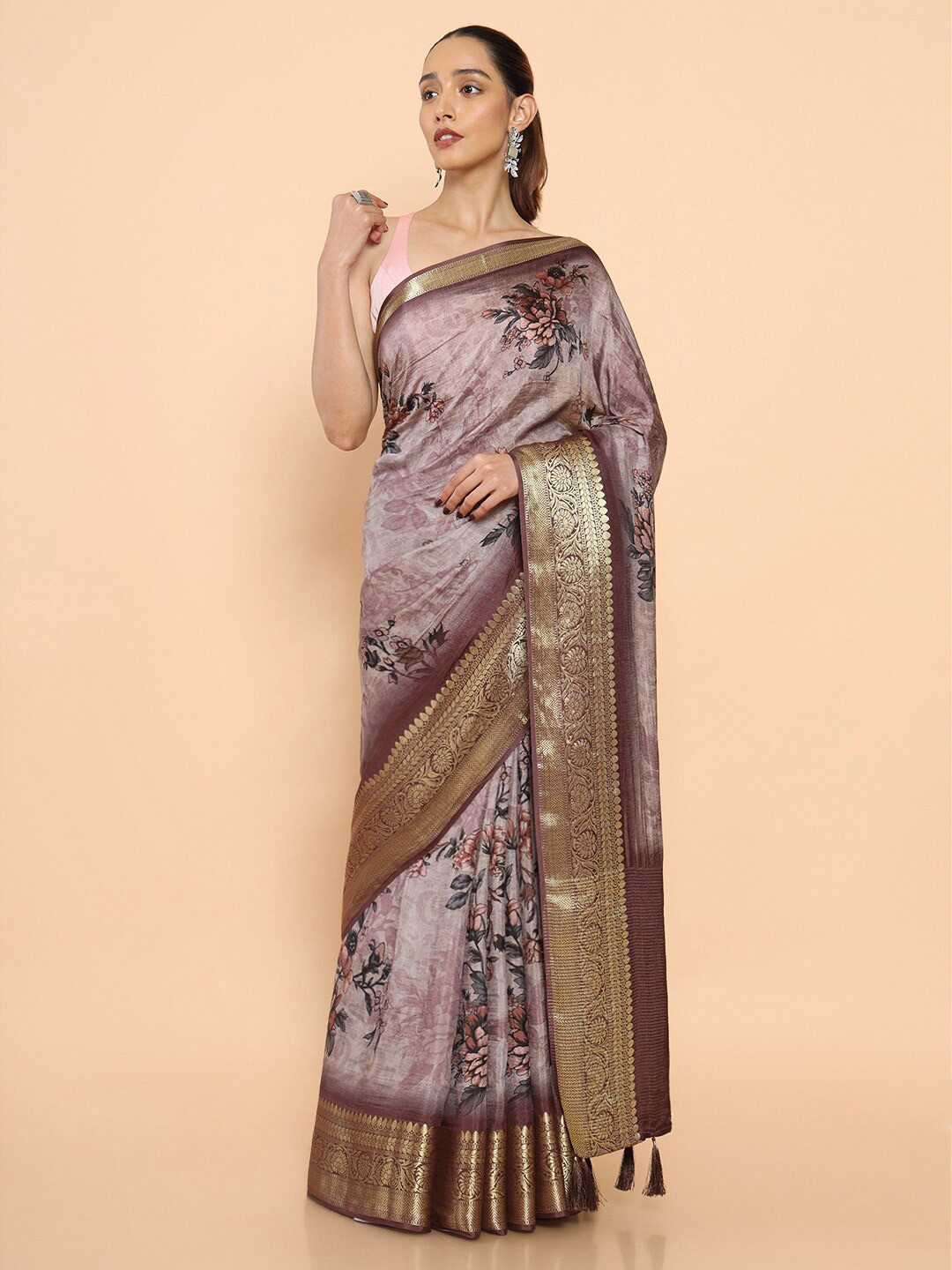 Buy Soch Maroon Floral Zari Pure Silk Saree - Sarees for Women 21102614 ...