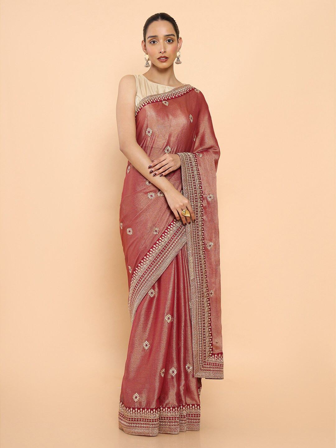 Buy Soch Ethnic Motifs Embroidered Pure Chiffon Saree - Sarees for ...