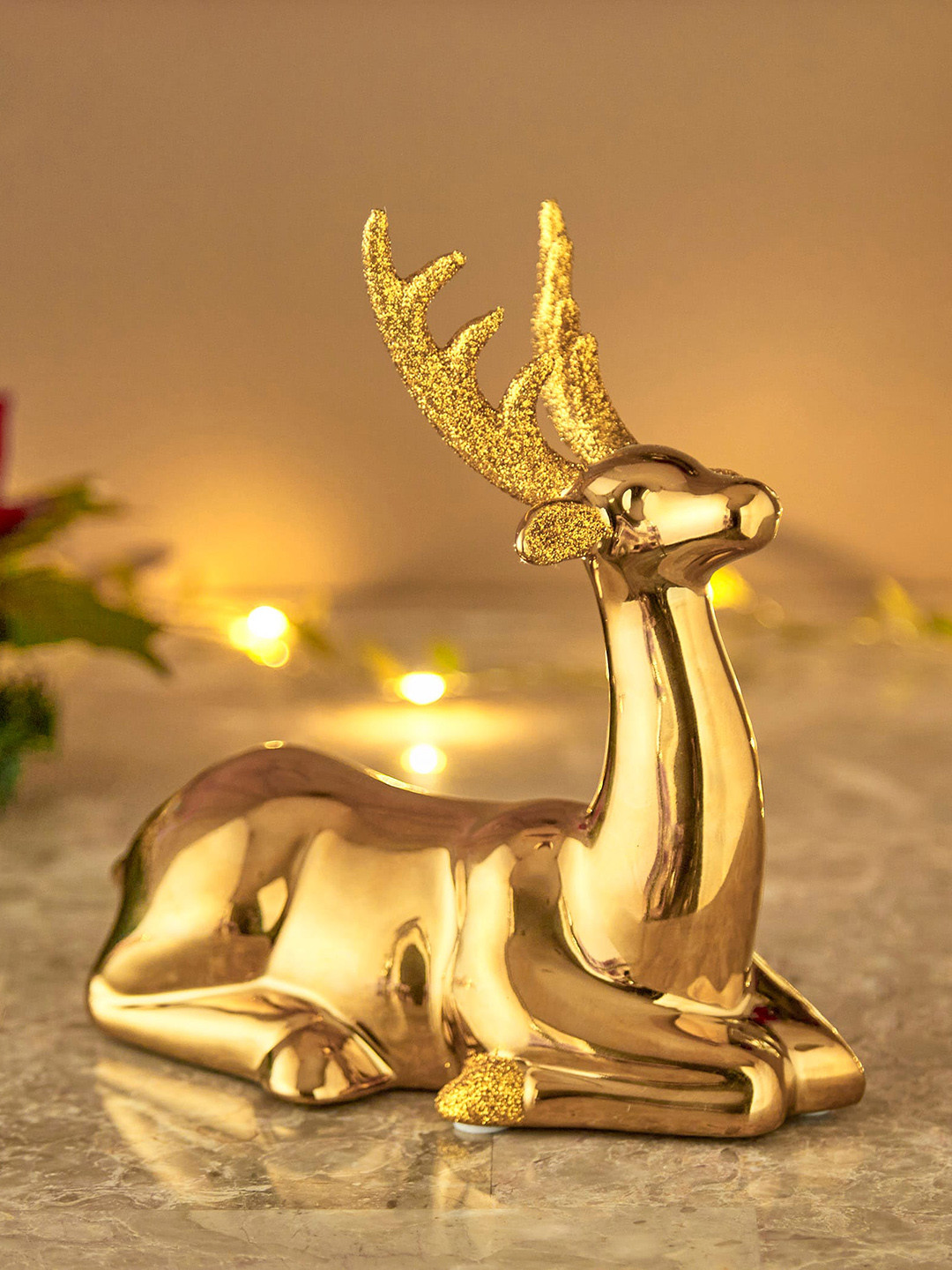 Buy Home Centre Carols Gold Toned Reindeer Ceramic Showpiece ...