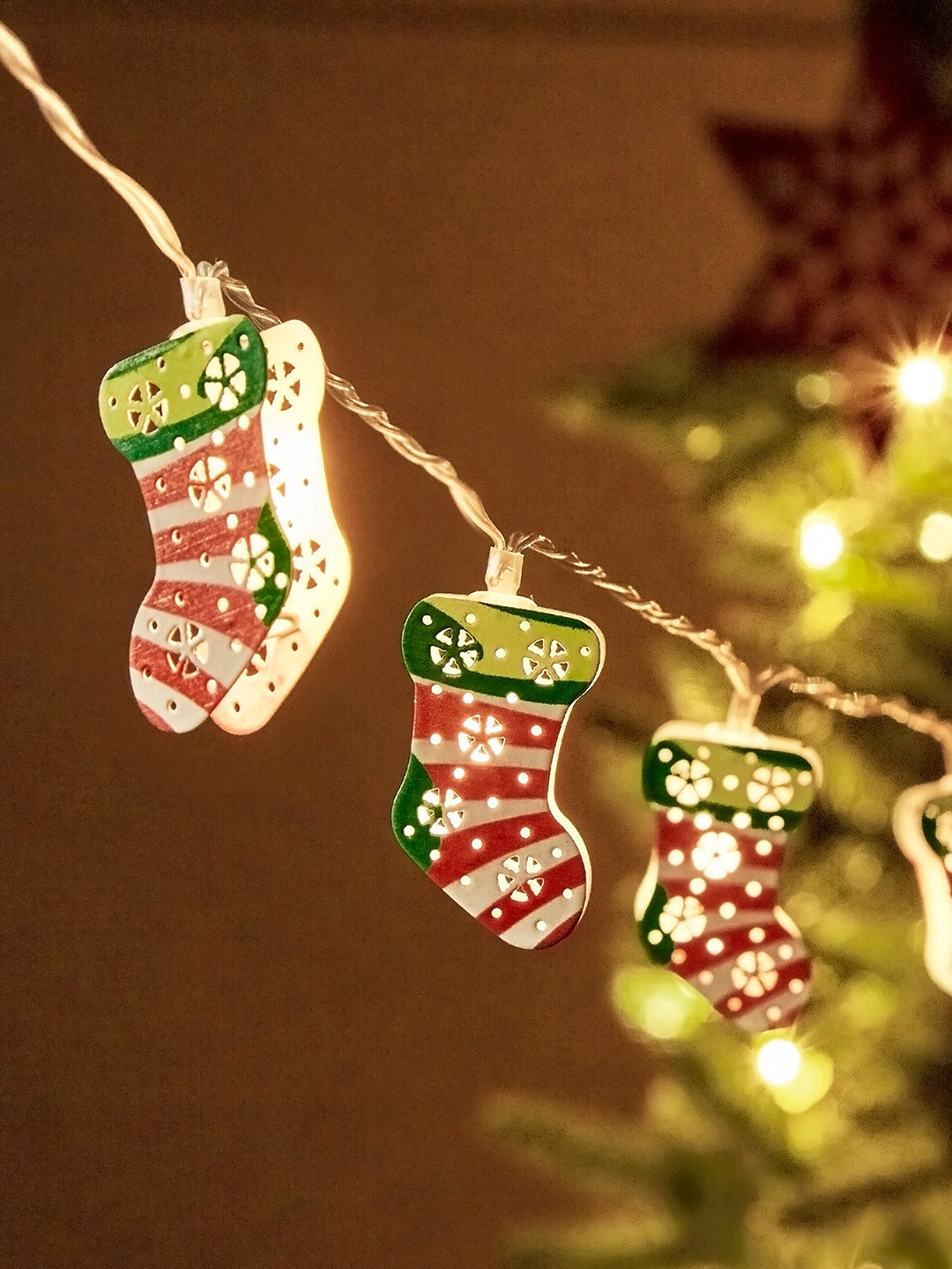 Buy Home Centre Red & White Set Of 10 Stocking Metal LED String Lights ...