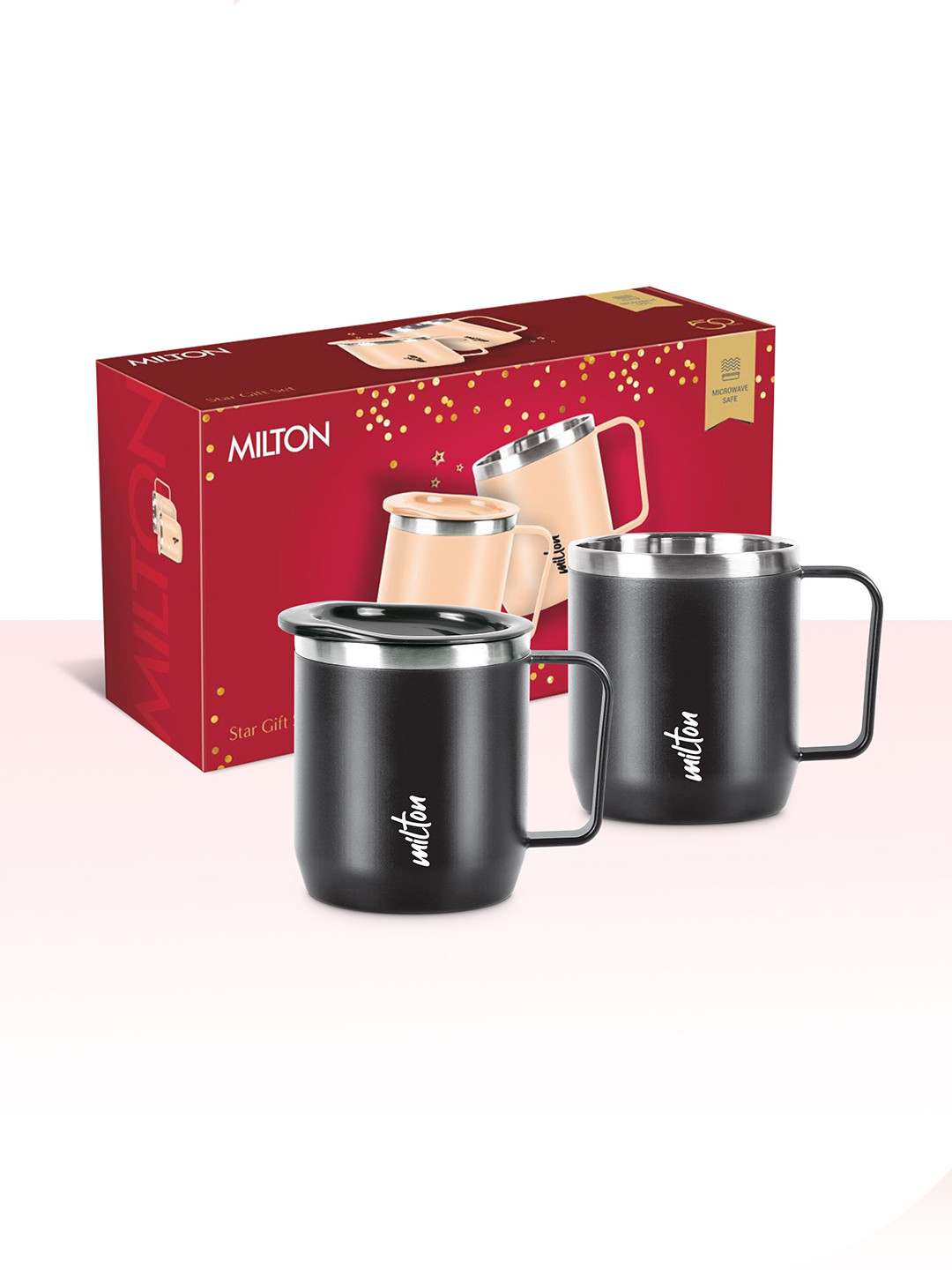 Buy Milton Star Gift Set Black 2 Pieces Double Walled Stainless Steel Mug With Lid 285 Ml Each ...