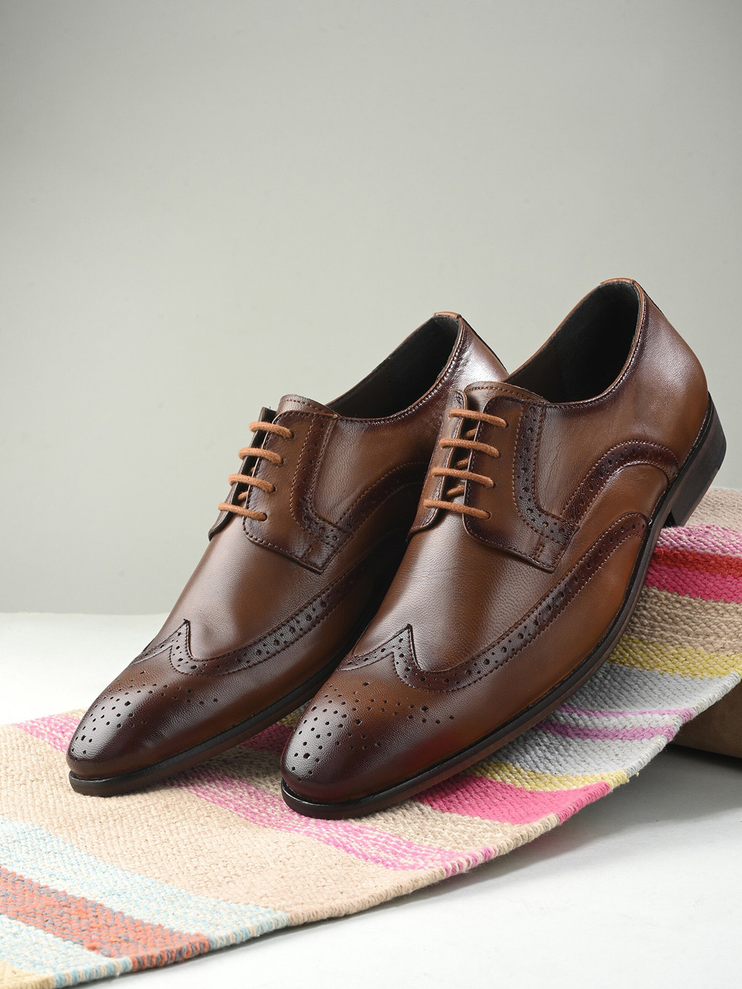 Buy House Of Pataudi Men Patterned Genuine Leather Formal Brogues ...