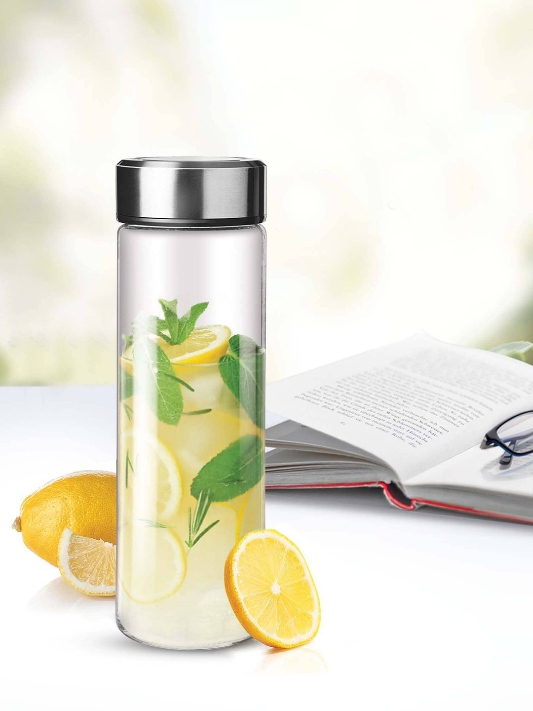 Buy Treo Borosilicate Crysta Glaze Steel Glass Water Bottle 500 Ml ...