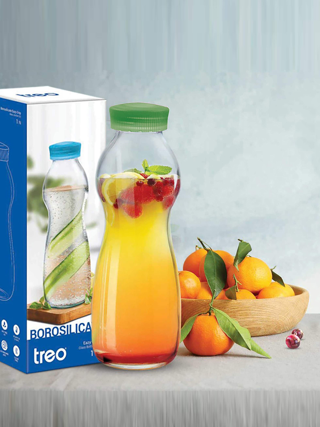 Buy Treo Eazy Grip Borosilicate Green Glass Water Bottle 550 Ml - Water ...