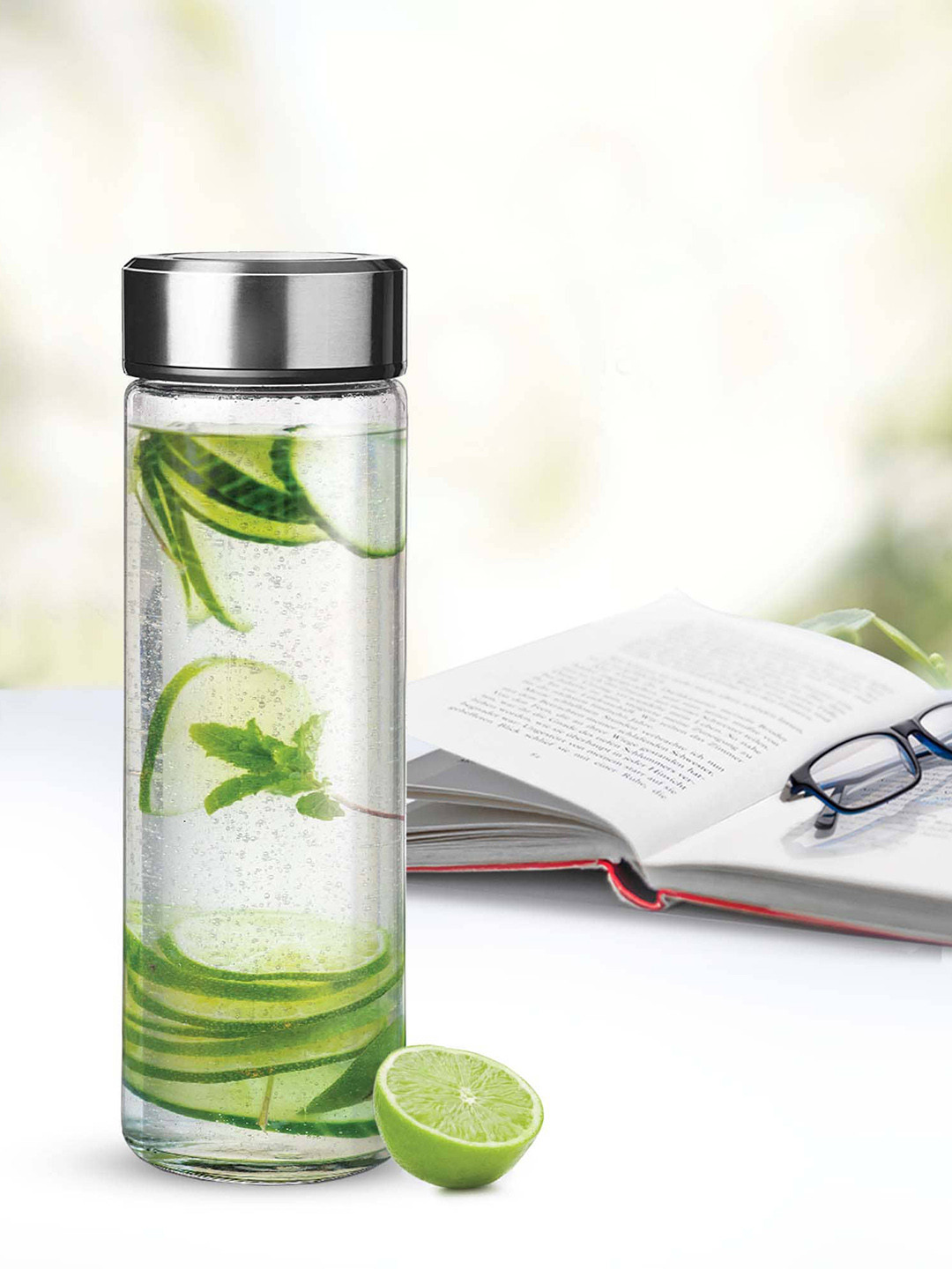 Buy Treo Borosilicate Crysta Glaze Steel Glass Water Bottle 750 Ml ...