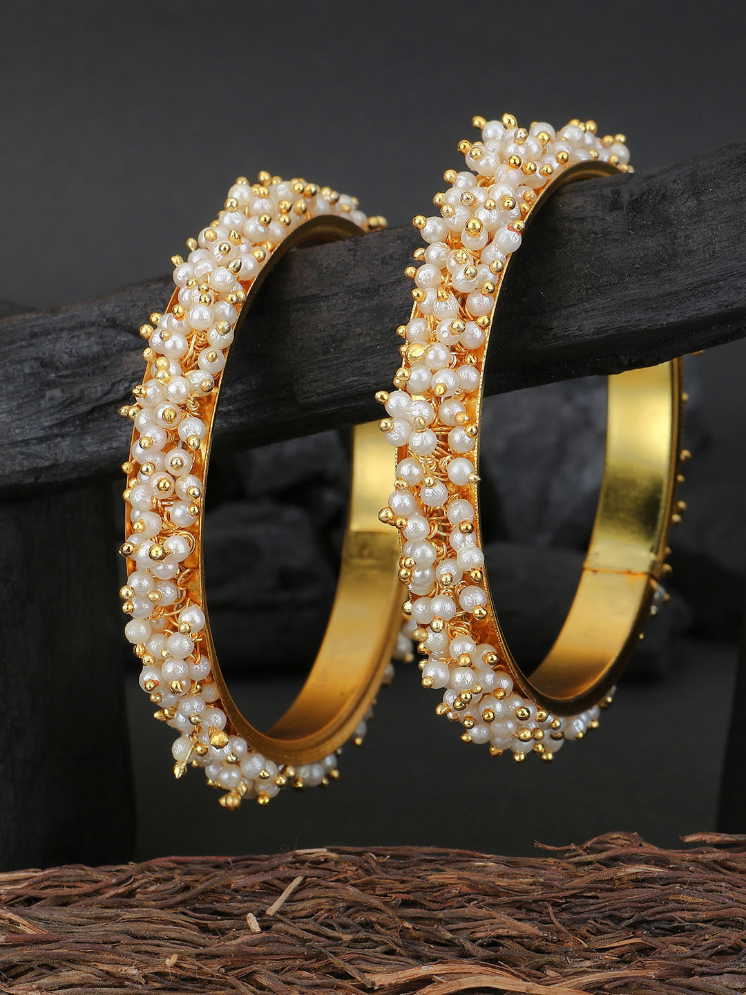 Buy Adwitiya Collection Set Of 2 24 CT Gold Plated Handcrafted Bangles ...