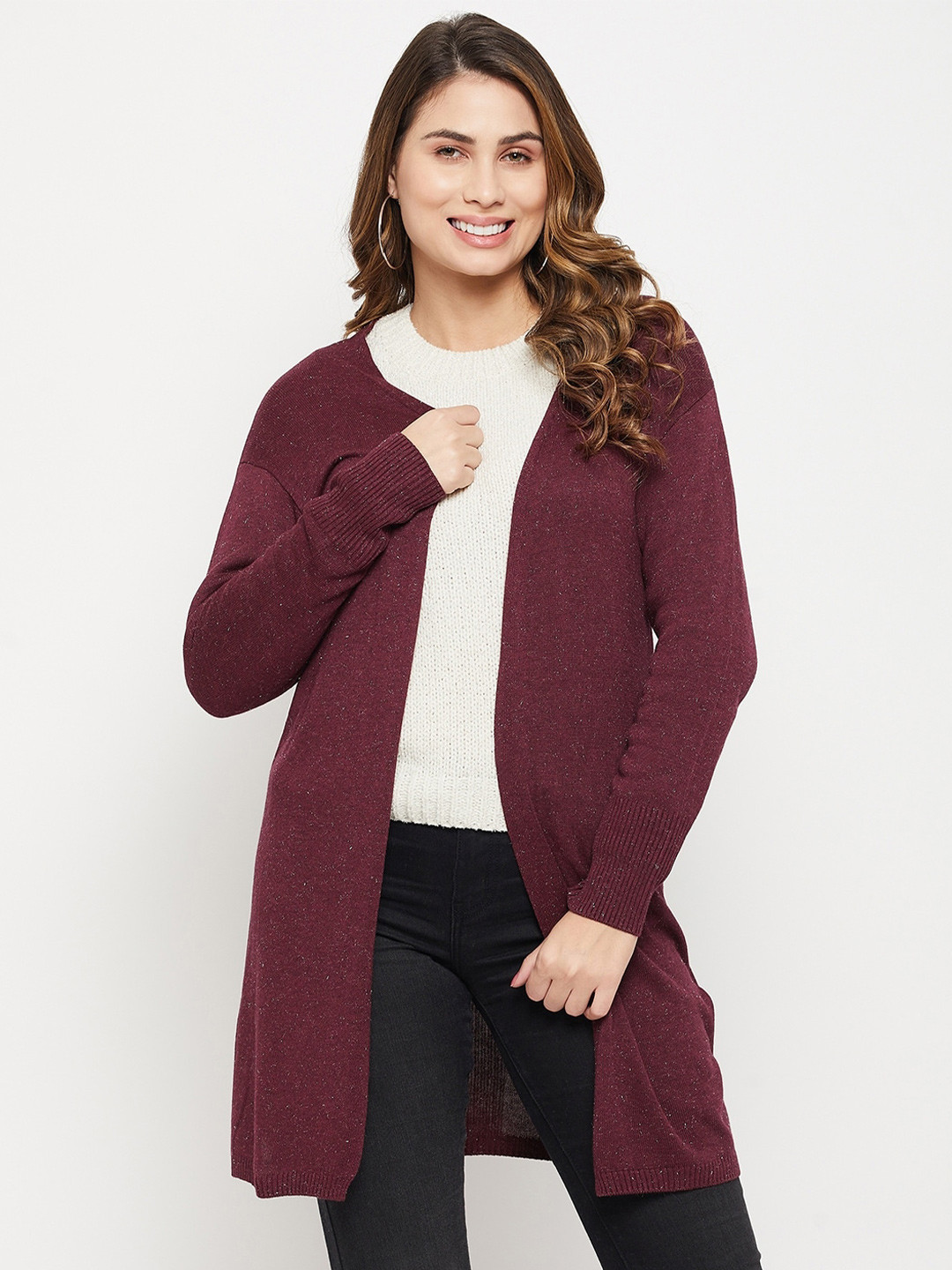 Buy Madame Women Acrylic Longline Front Open Sweater - Sweaters for ...