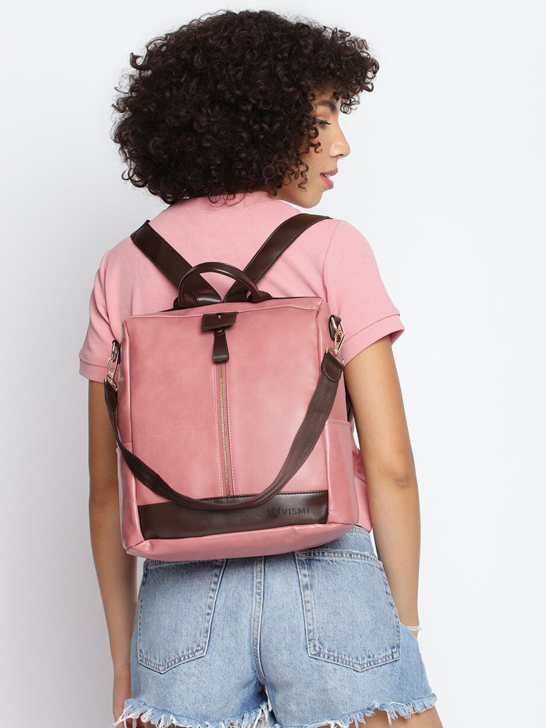 Buy VISMIINTREND Women Leather Convertible Backpack Sling Bag Pink ...