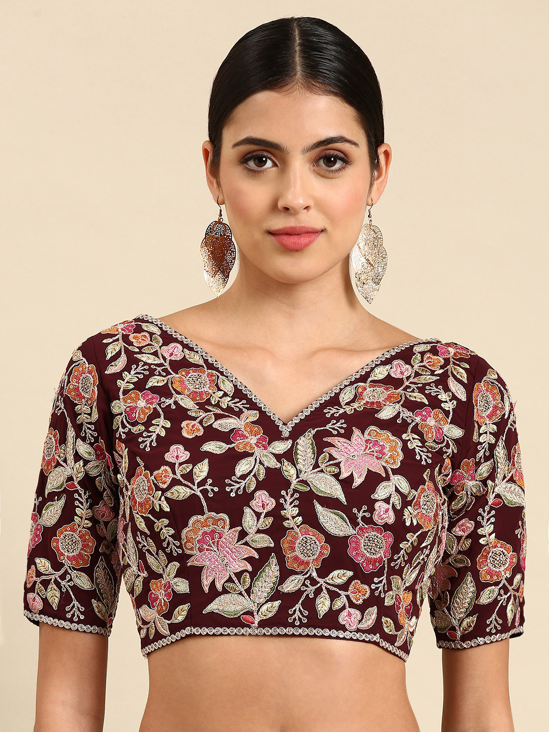 Buy Flaher Embroidered Georgette Ready To Wear Padded Saree Blouse ...