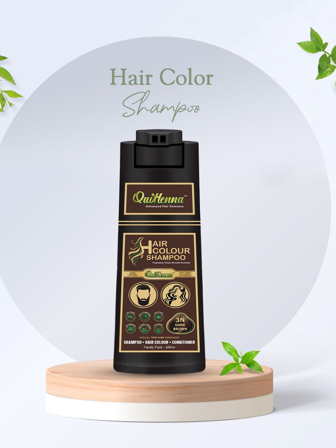 Buy QUIKHENNA 100% Grey Coverage Hair Color Shampoo With Argan Oil 400 ...