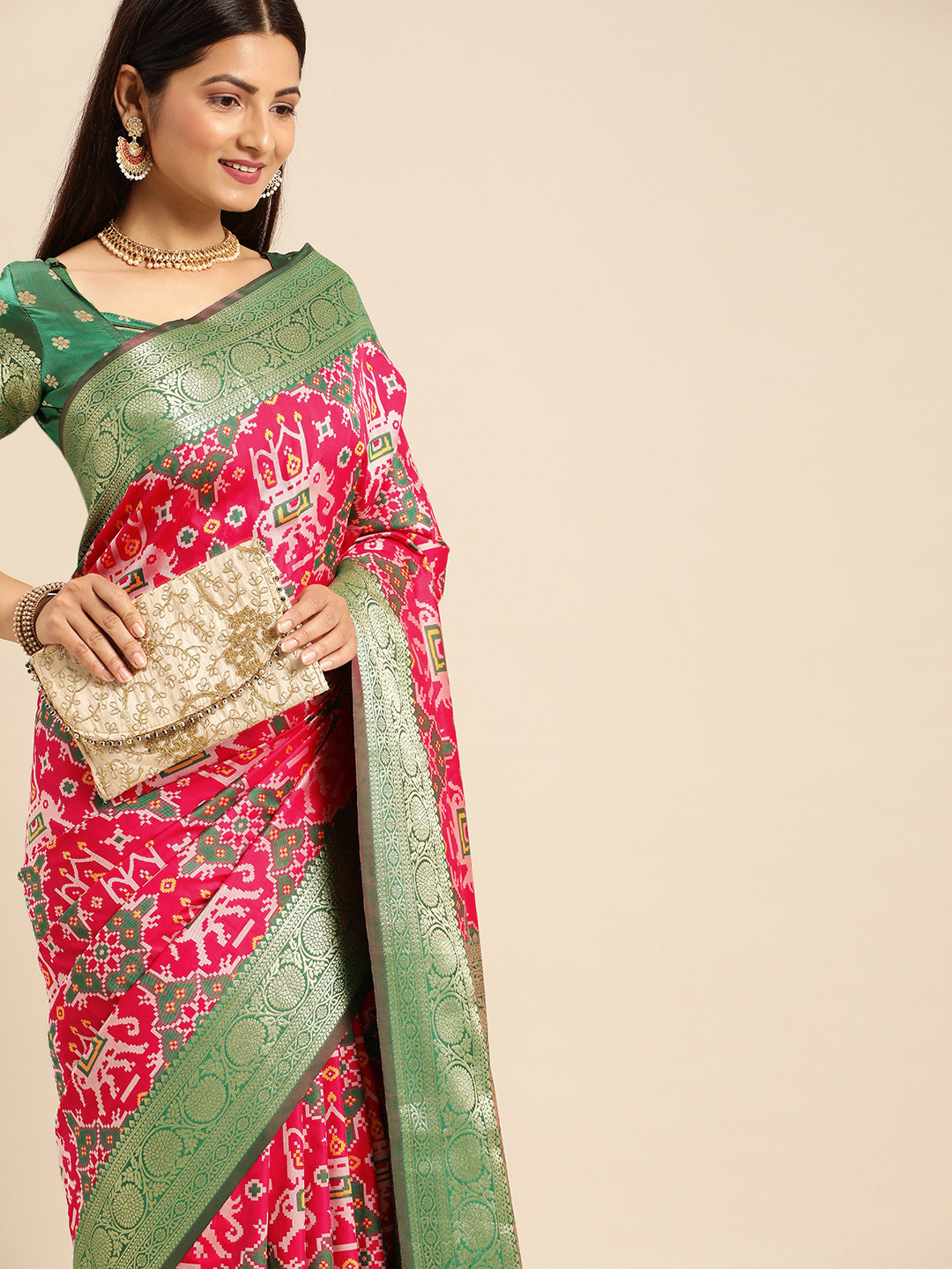 Buy AA HA Ethnic Motifs Zari Silk Cotton Patola Saree - Sarees for ...