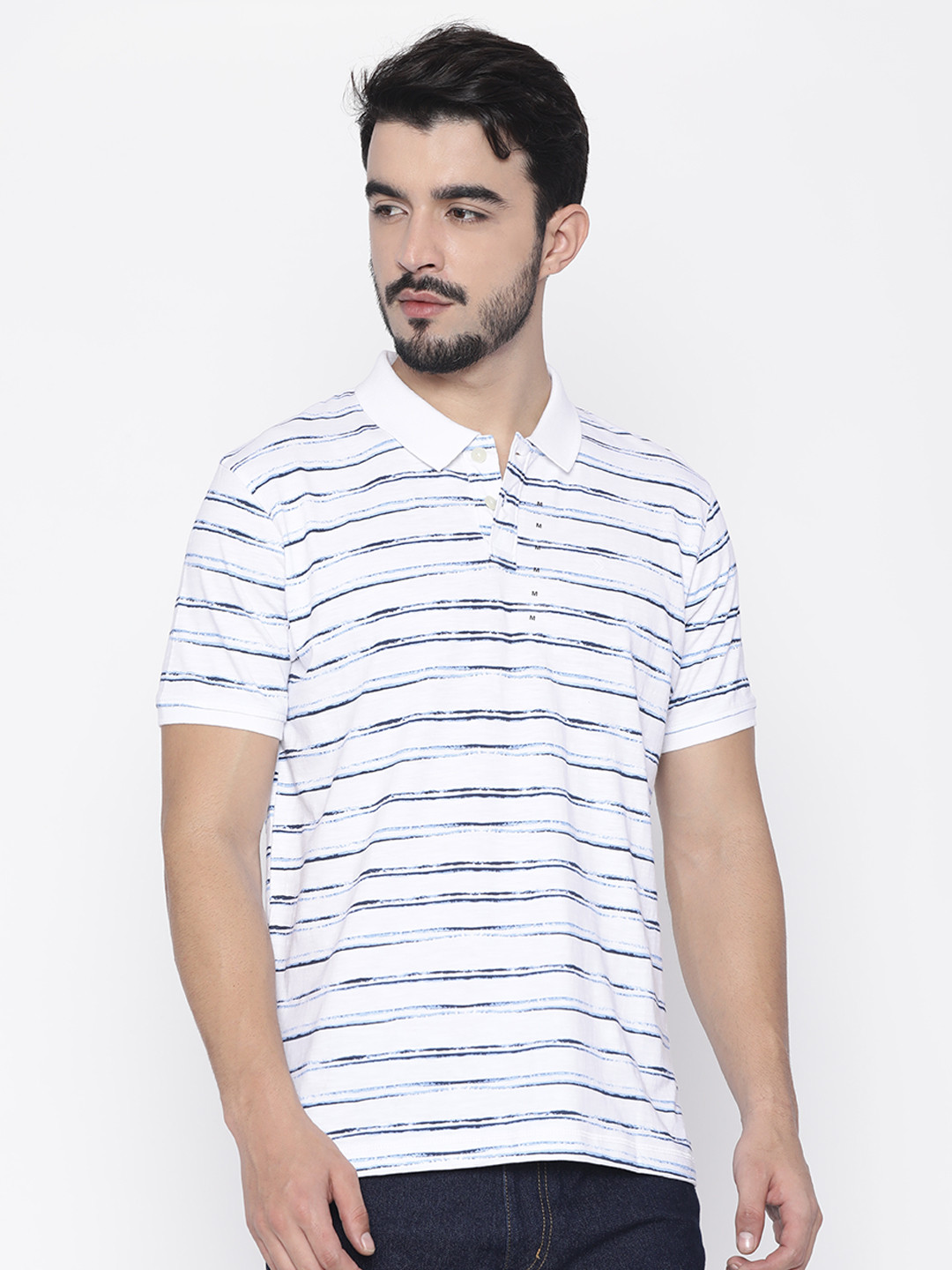 Buy CODE By Lifestyle Men White Striped Polo T Shirt - Tshirts for Men ...