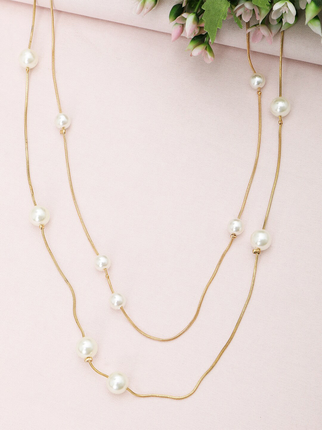 Buy AccessHer Brass Gold Plated Pearl Layered Chain - Necklace And ...
