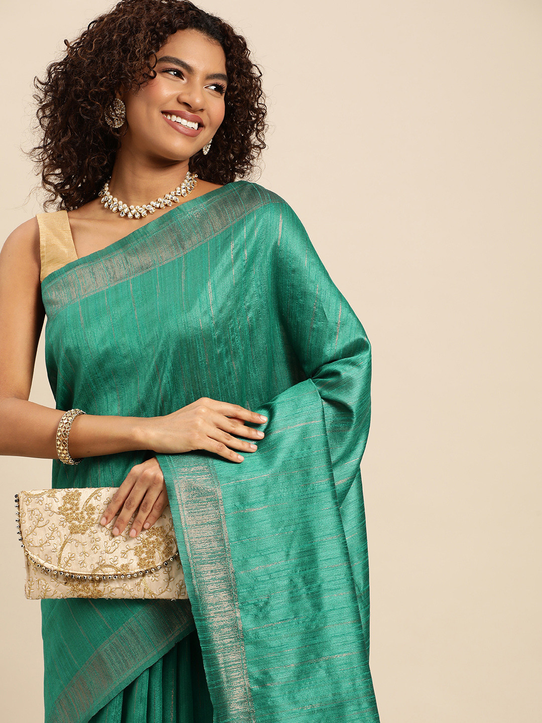 Buy Pothys Green Woven Design Jute Silk Saree - Sarees for Women ...