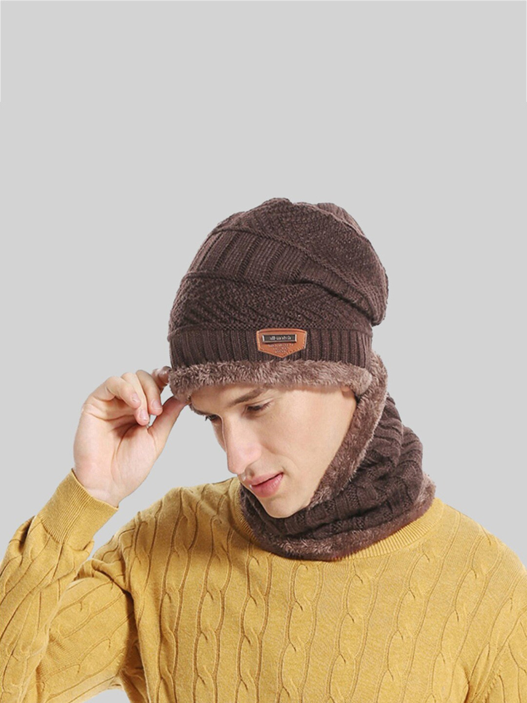 Buy Kastner Unisex Self Design Wollen Beanie With Muffler - Caps for ...