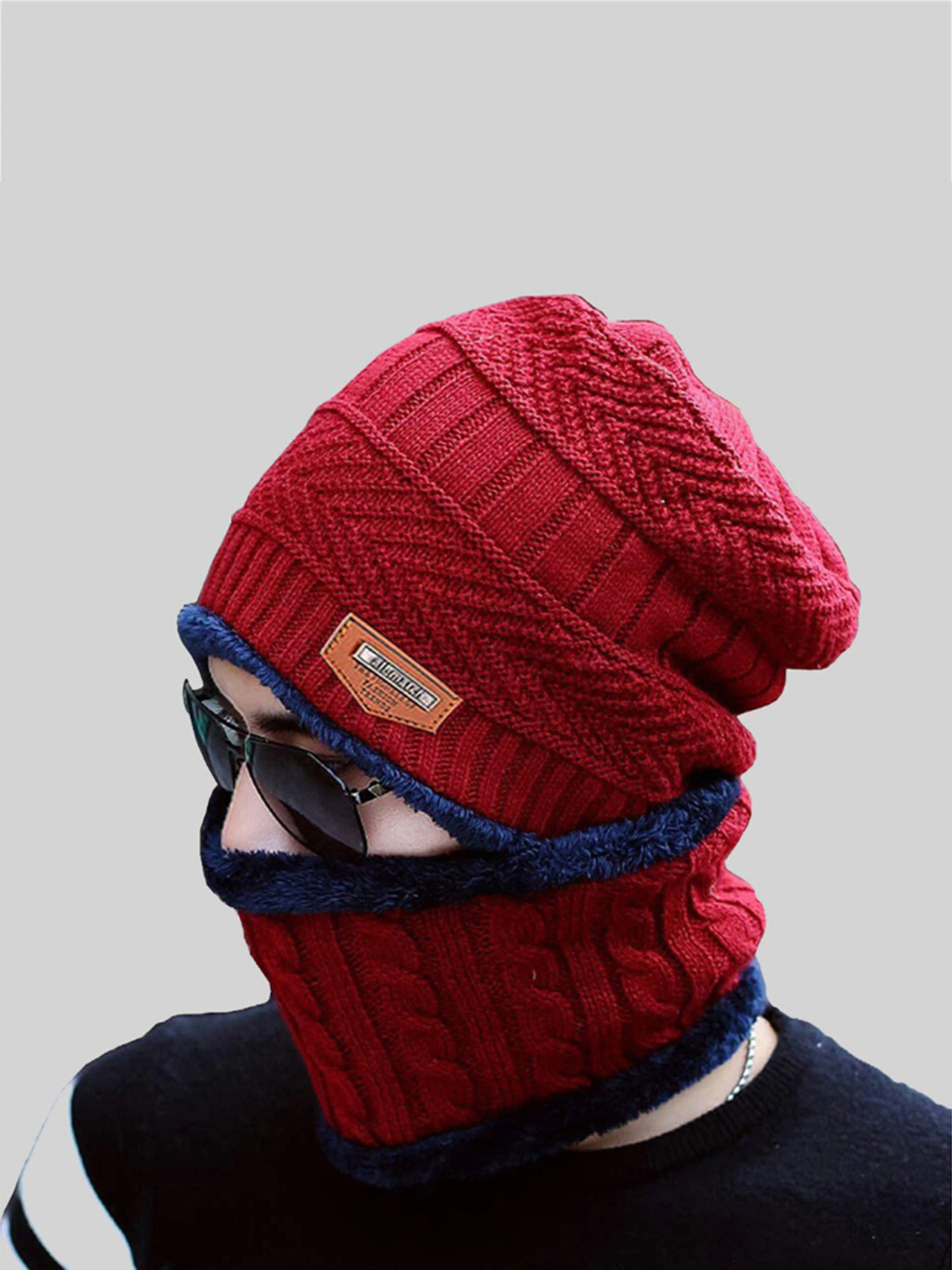 Buy Kastner Unisex Self Design Wollen Beanie With Muffler - Caps for ...