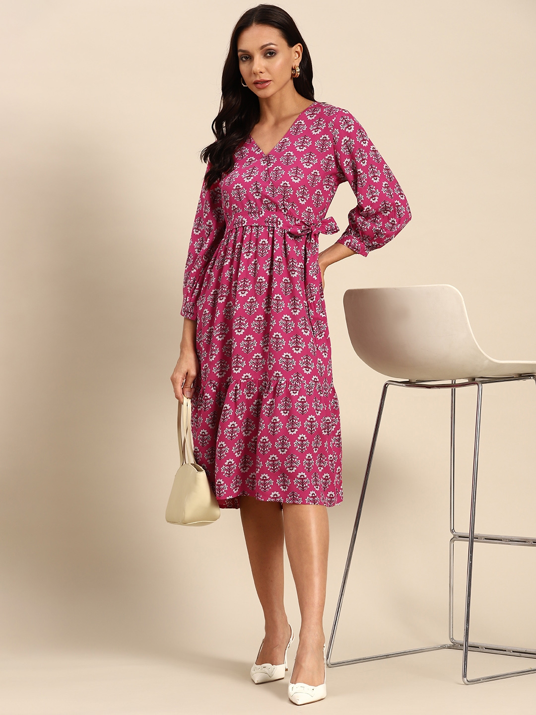 Buy All About You Ecovero Ethnic Motifs Print Puff Sleeve Midi Dress