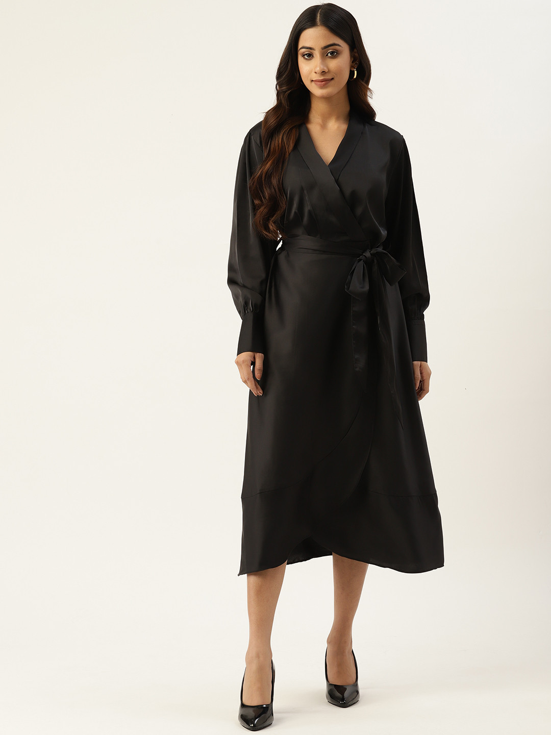 Buy LABEL REGALIA Black Satin Midi Dress - Dresses for Women 21149516 ...