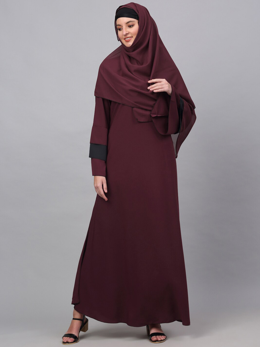 Buy KLOTTHE Embellished Detail Burqa With Scarf - Burqas for Women ...