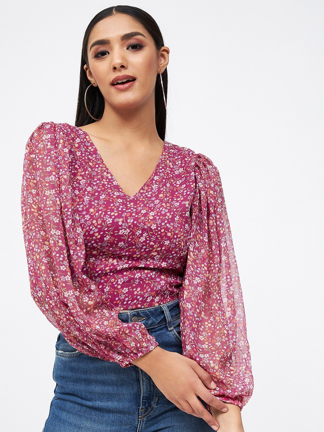 Buy Kibo Women Floral Printed Chiffon Crop Top - Tops for Women ...