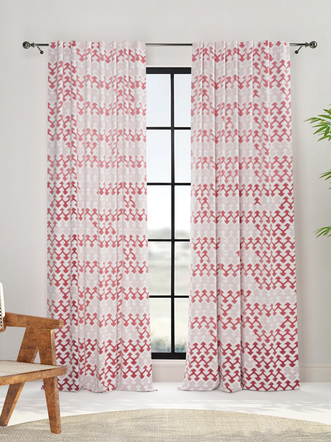 Buy Fabindia White & Red Geometric Printed Cotton Window Curtain ...