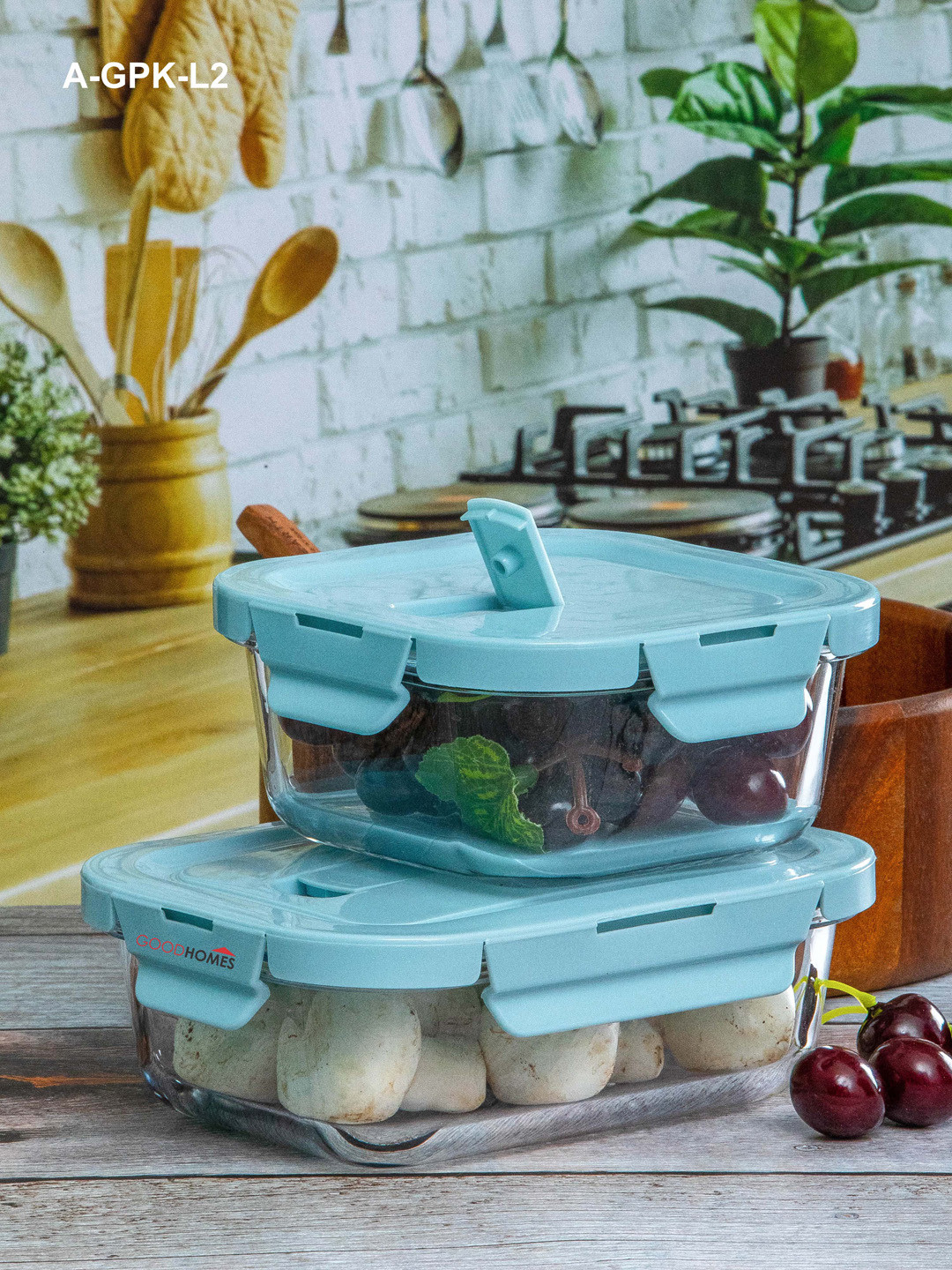 Buy GOODHOMES Set Of 2 Transparent Glass Containers With Airtight Lid ...