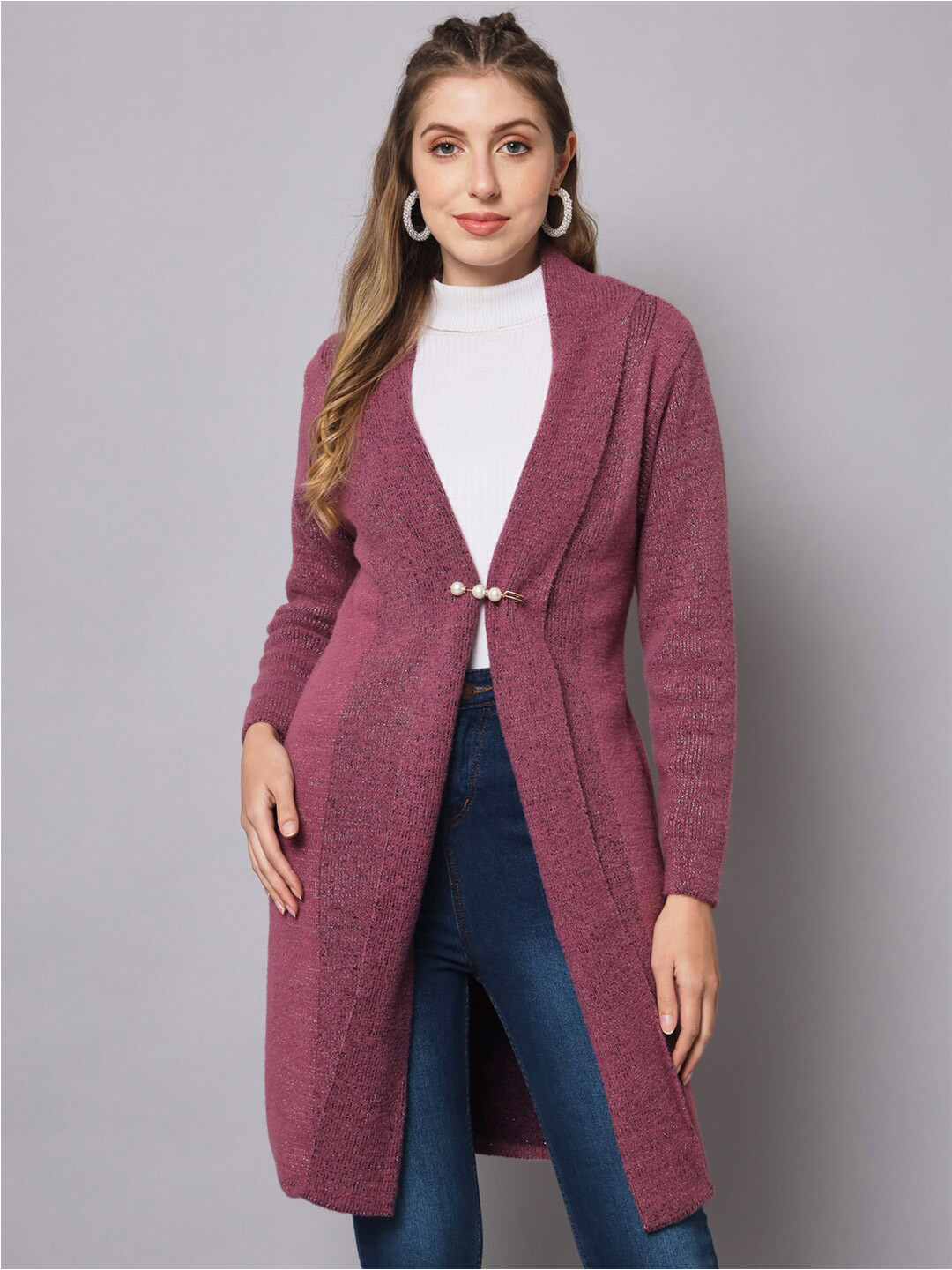 Buy BROOWL Women Mauve Wool Longline Shrug - Shrug for Women 21155346 ...