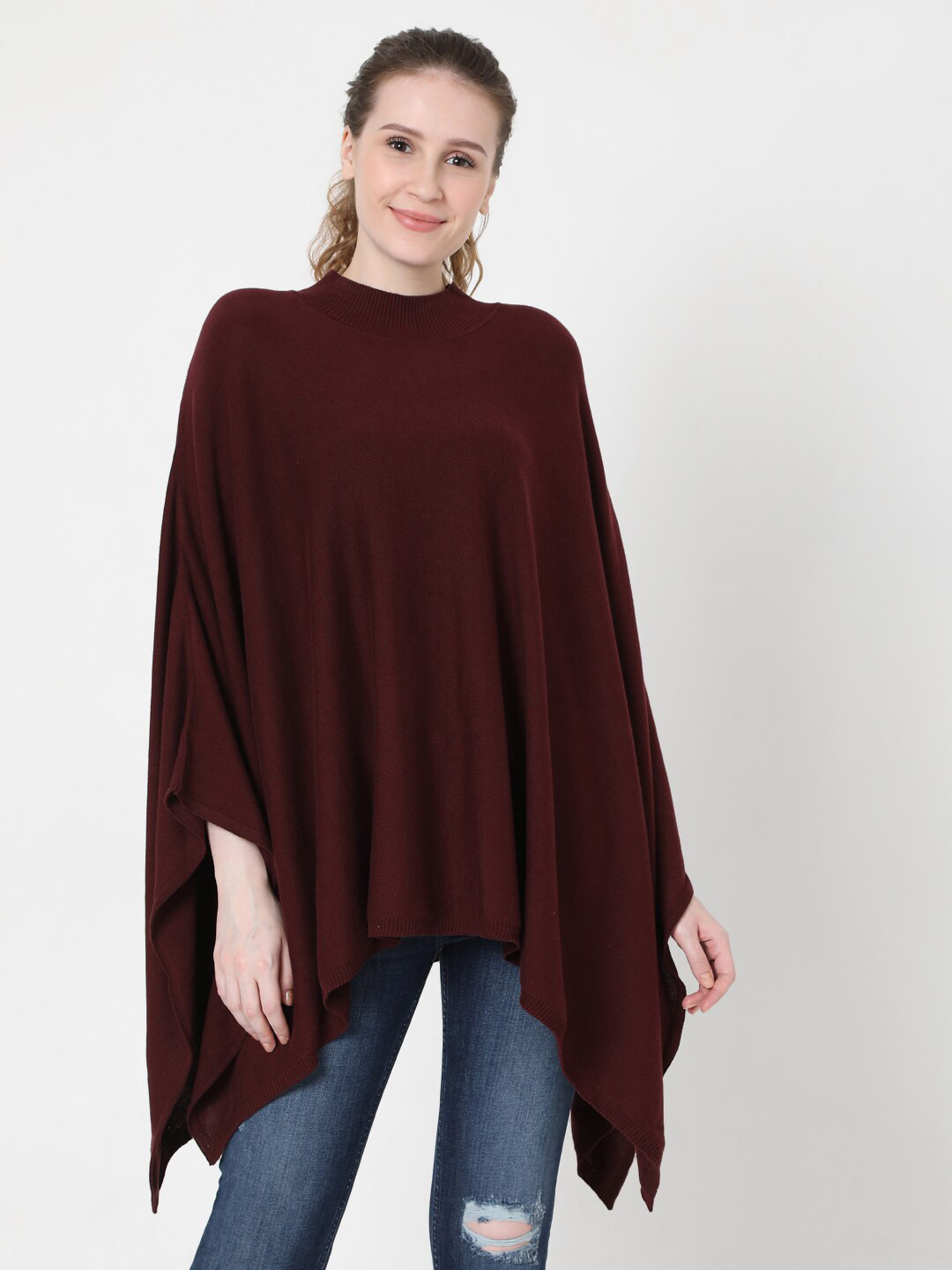 Buy Vero Moda Women Maroon Cotton Poncho - Sweaters for Women 21162288 ...