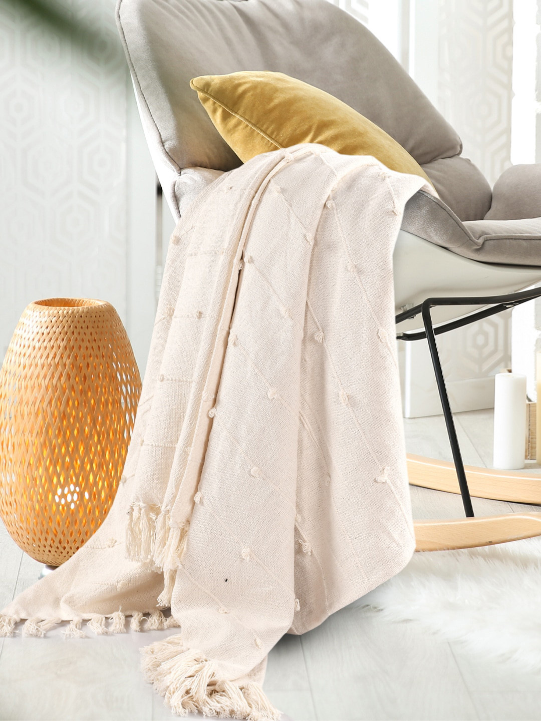 Buy SASHAA WORLD Beige Self Design Cotton Throws - Throws for Unisex ...