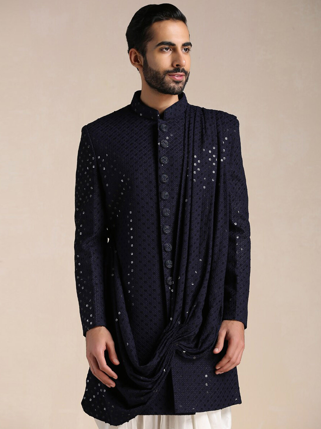 Buy Manyavar Men Embroidered Sequinned Sherwani Set With Dhoti Pants ...