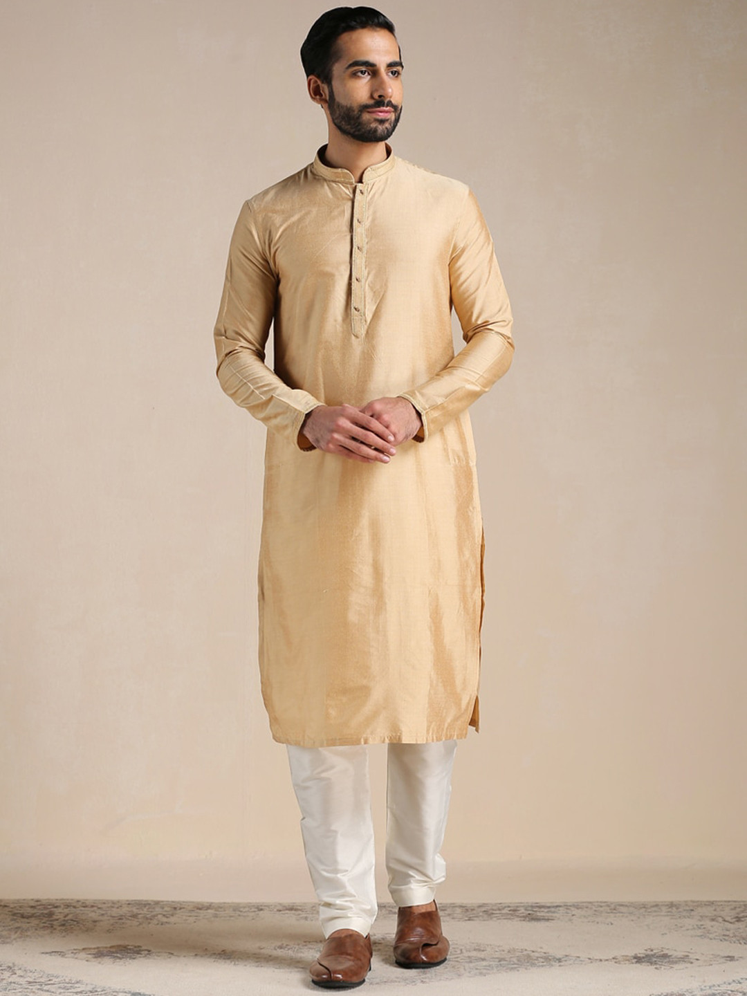 Buy Manyavar Men Beige Kurta With Pyjamas - Kurta Sets for Men 21166296 ...
