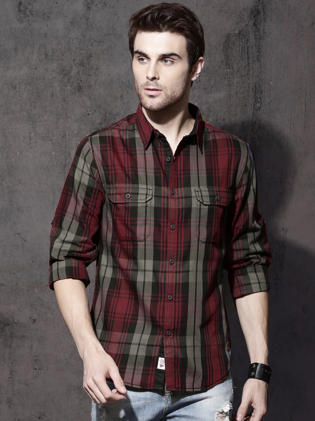 Buy Roadster Men Red And Black Slim Fit Checked Sustainable Casual Shirt