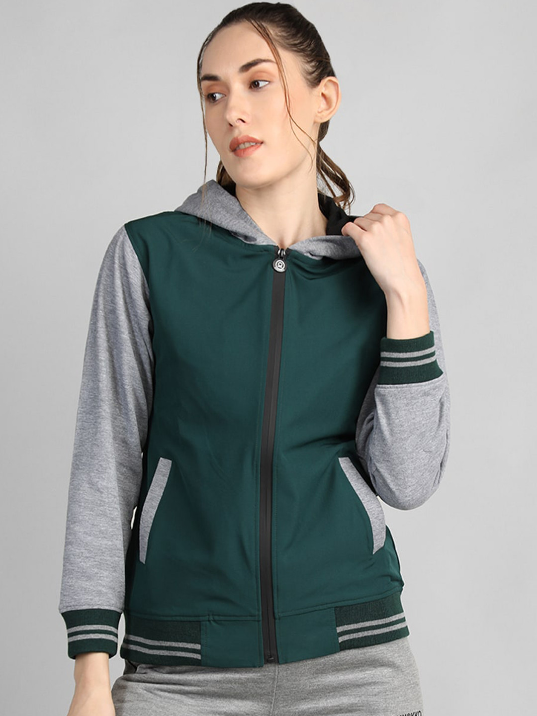 Buy CHKOKKO Women Colourblocked Hooded Fleece Sporty Jacket - Jackets ...