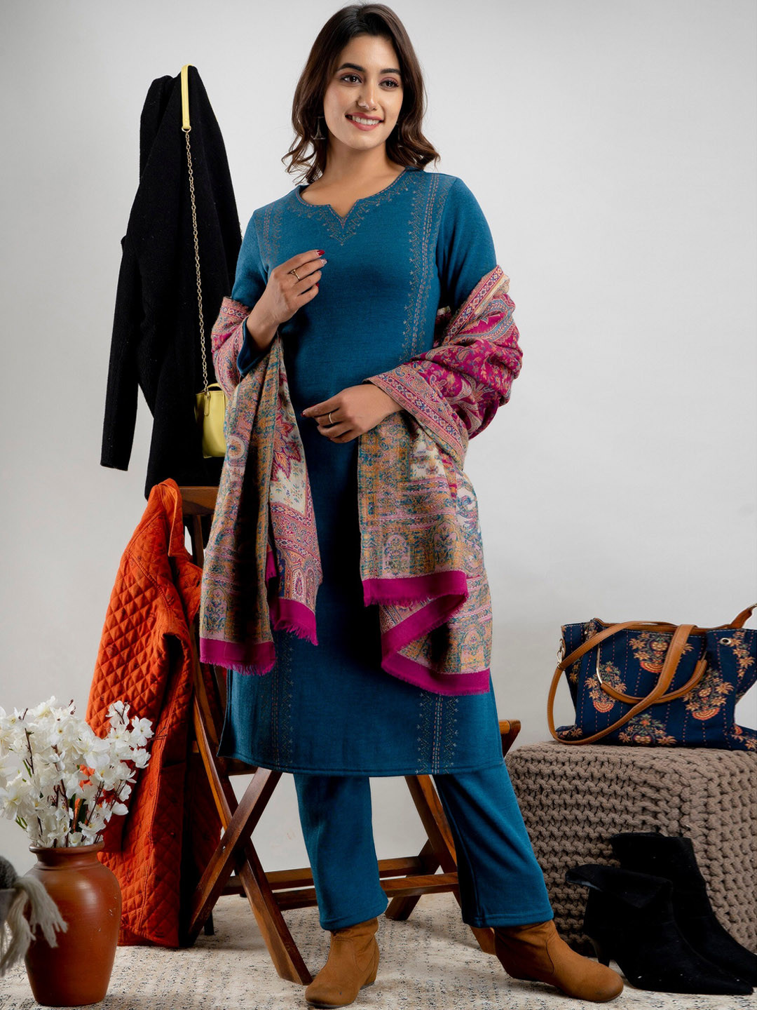 Buy SUTI Ethnic Motifs Printed Round Neck Kurta With Trousers - Kurta ...