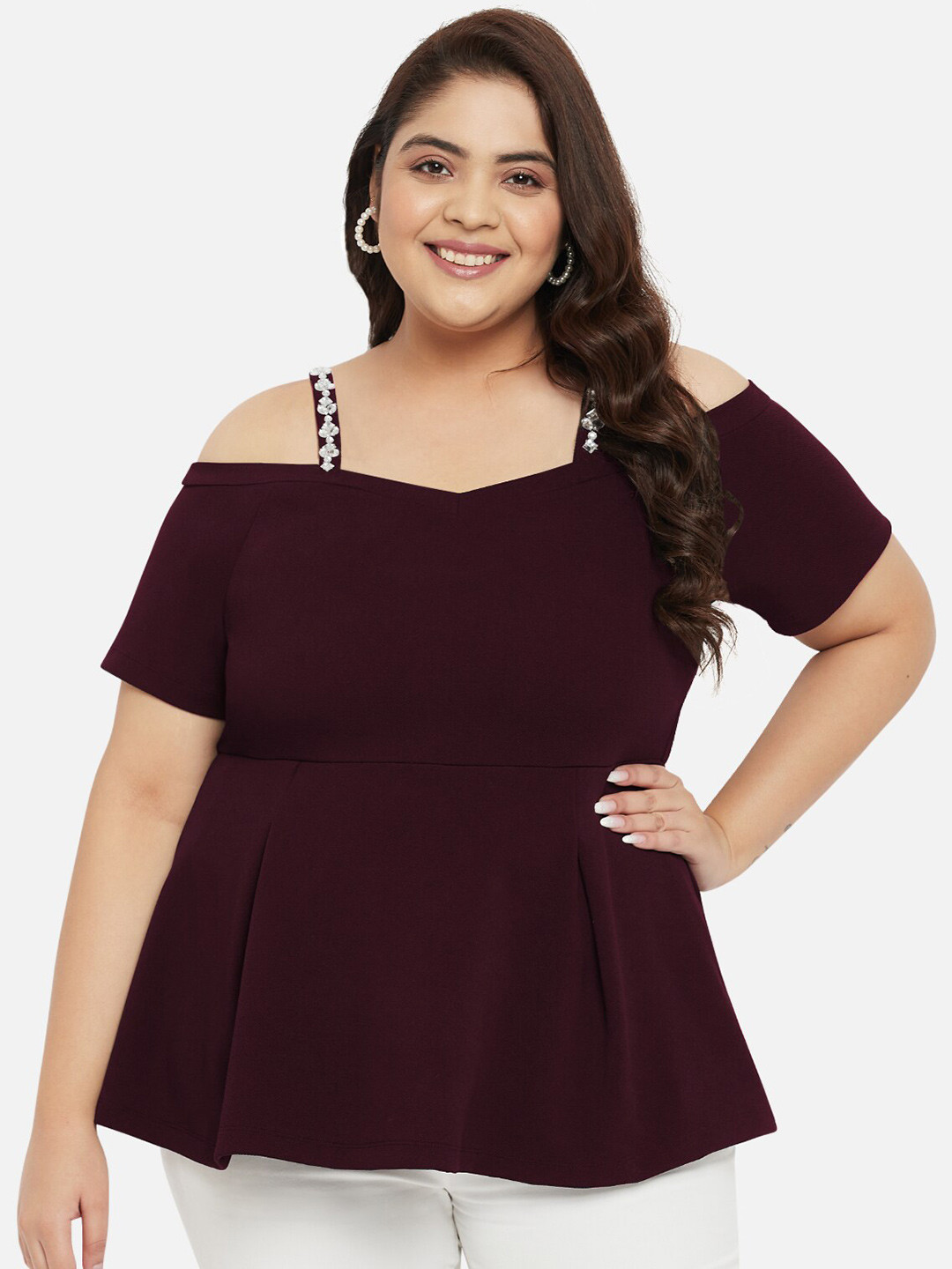 Buy Wild U Plus Size Shoulder Strap Peplum Top - Tops for Women ...