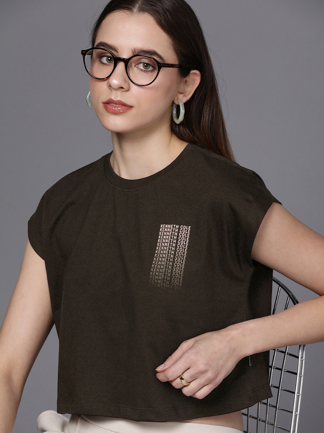 Buy Kenneth Cole Signature Tee Women Black Brand Logo Extended Sleeves ...