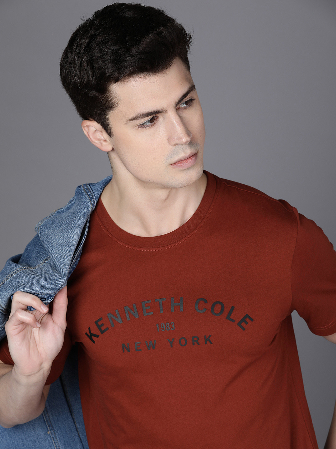 Buy Kenneth Cole Signature Tee Men Rust Red Typography Printed Pure ...