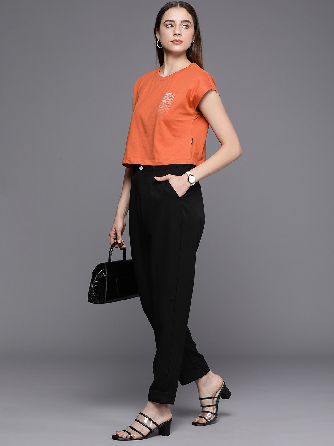 Buy Kenneth Cole Signature Tee Women Rust Orange Extended Sleeves Pure ...