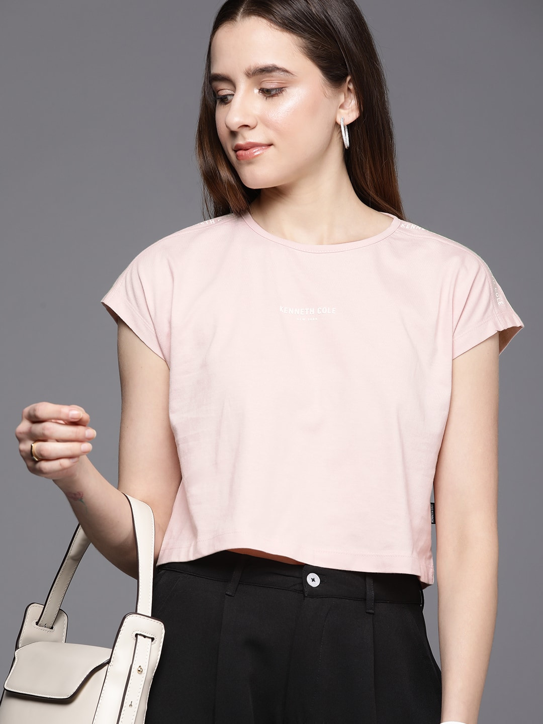 Buy Kenneth Cole Signature Tee Women Pink Brand Logo Extended Sleeves ...