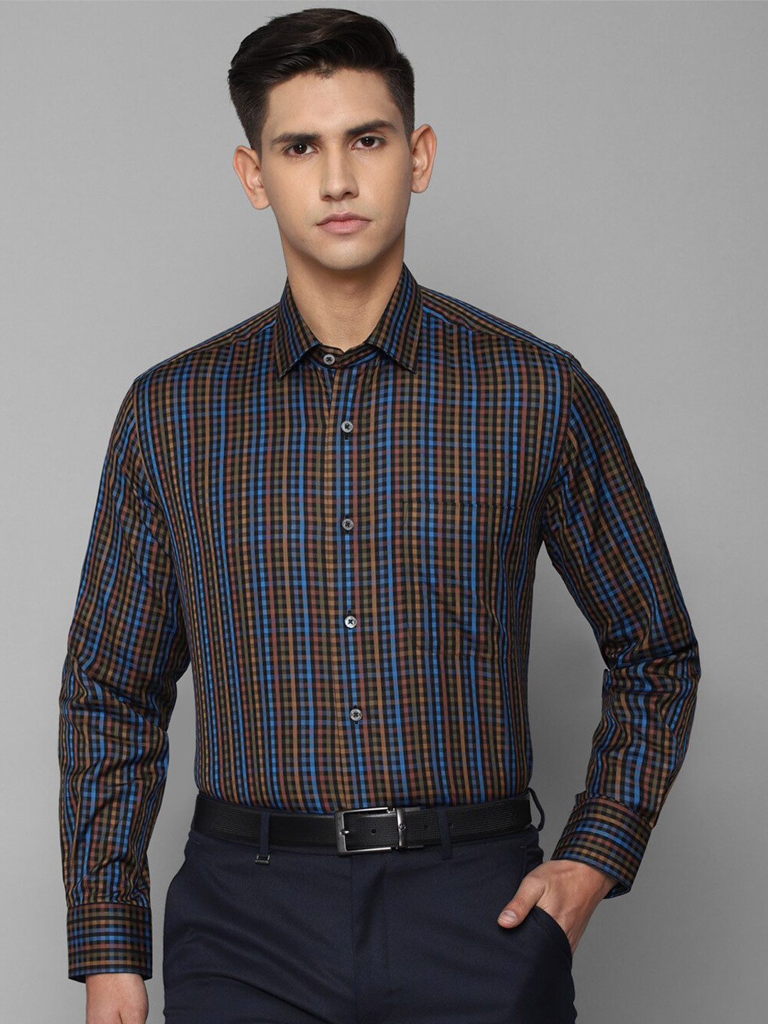 Buy Luxure By Louis Philippe Men Pure Cotton Slim Fit Tartan Checks ...